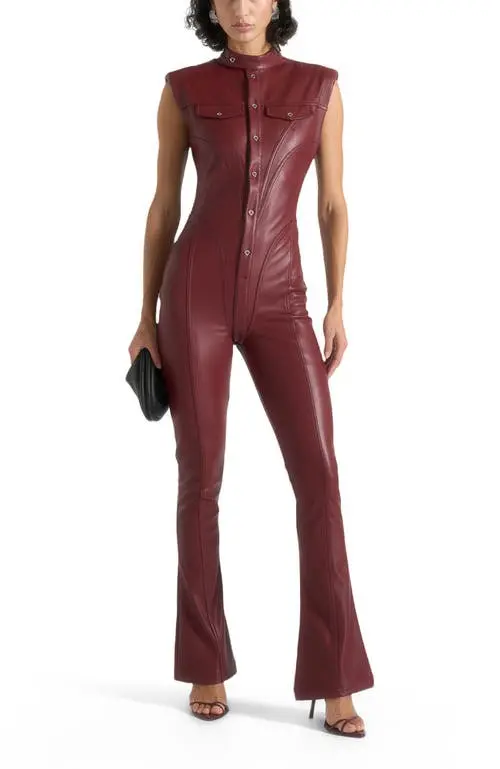 Manière De Voir Annette Vegan Leather Jumpsuit - Wine Red