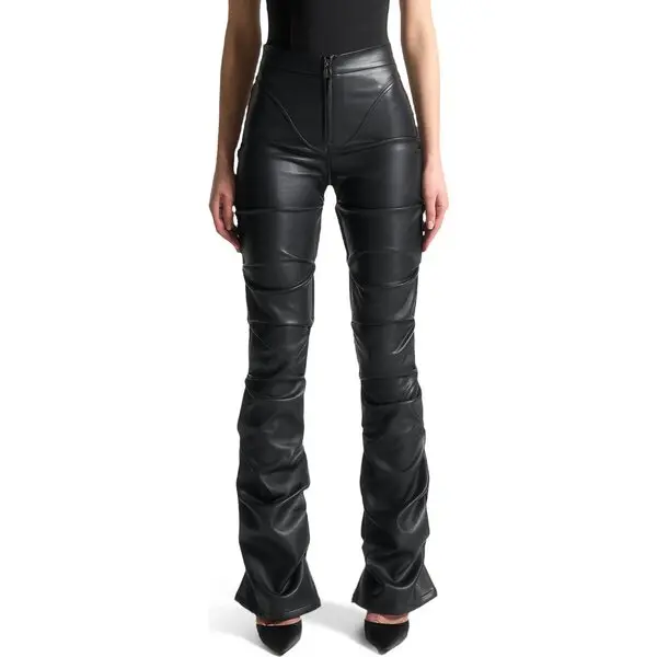 Manière De Voir Vegan Leather Tacked Flared Trousers