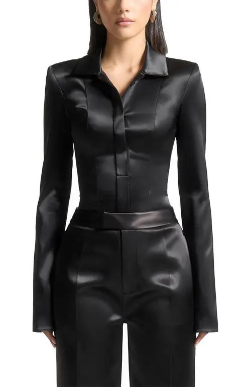 Manière De Voir Louise Satin Shirt Bodysuit - Black