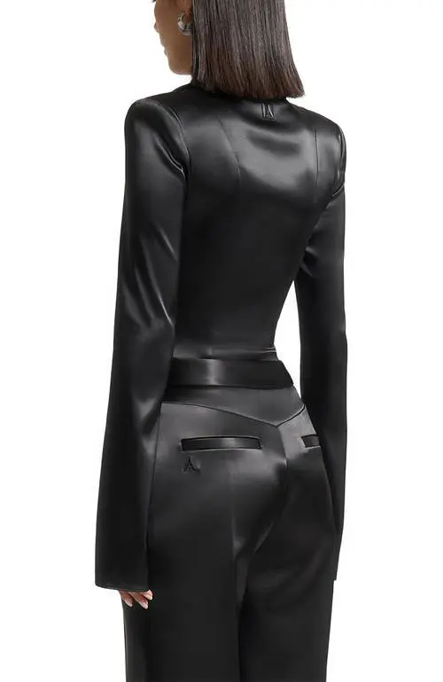 Manière De Voir Louise Satin Shirt Bodysuit - Black