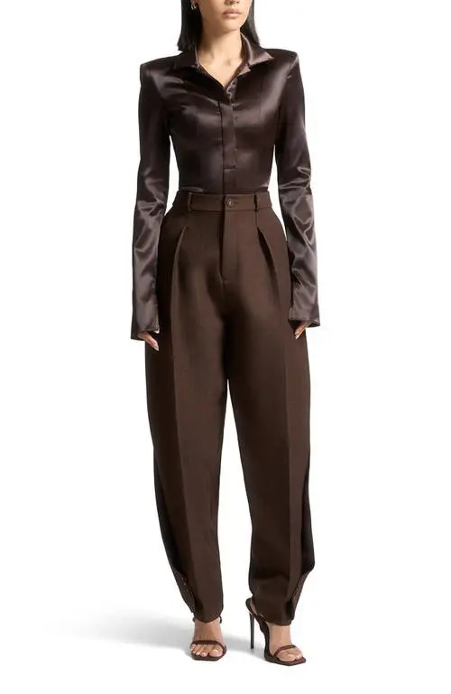 Manière De Voir Louise Satin Shirt Bodysuit - Brown