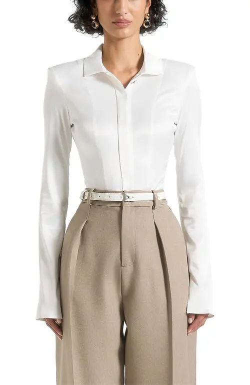 Manière De Voir Louise Satin Shirt Bodysuit - Off White