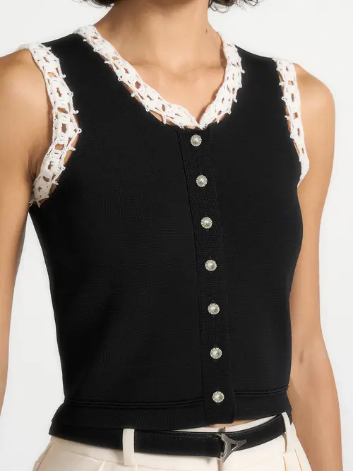 Manière De Voir Evelyn Crochet Frill Crop Top