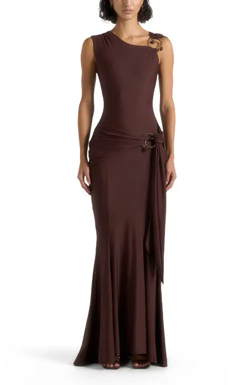 Manière De Voir Rania Asymmetric Draped Midaxi Dress - Brown