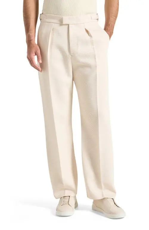 Manière De Voir Relaxed Fit Twill Pleated Tailored Trousers - Cream