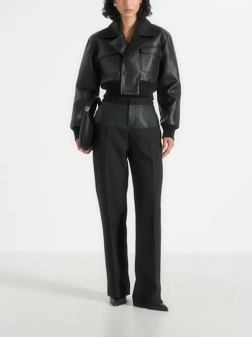Manière De Voir Cosette Vegan Leather Bomber Jacket - Black