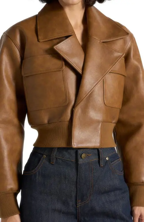 Manière De Voir Cosette Vegan Leather Bomber Jacket - Brown