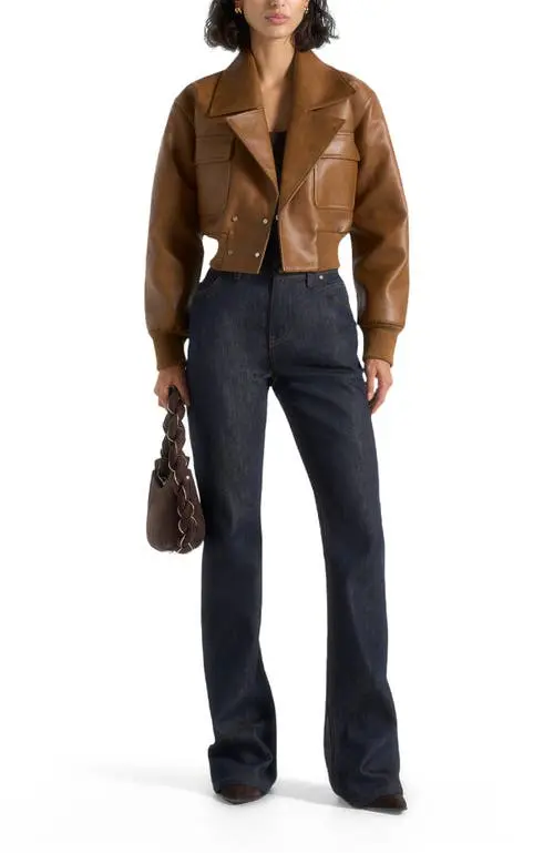 Manière De Voir Cosette Vintage Leather Lapel Bomber Jacket - Brown