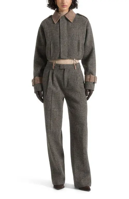 Manière De Voir Julie Herringbone Wool Trousers - Grey