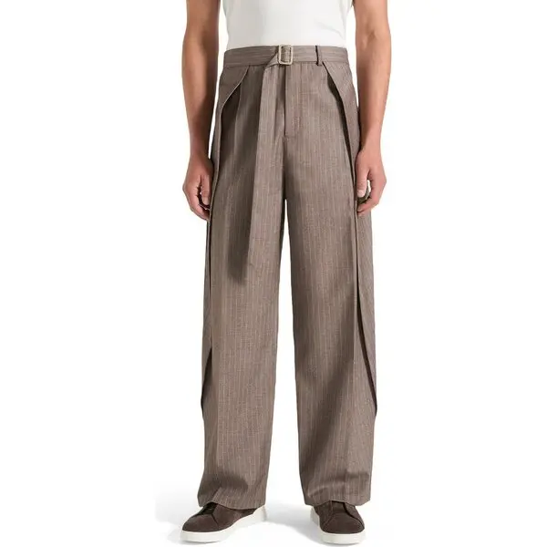 Manière De Voir Charles Wide Fit Wrap Leg Pinstripe Trousers - Taupe