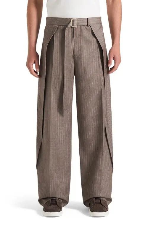 Manière De Voir Charles Wide Fit Wrap Leg Pinstripe Trousers - Taupe