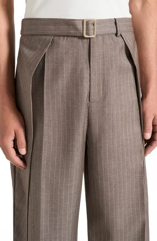 Manière De Voir Charles Wide Fit Wrap Leg Pinstripe Trousers - Taupe