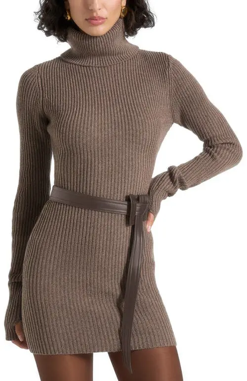 Manière De Voir Kalia Roll Neck Knitted Mini Dress With Belt - Taupe