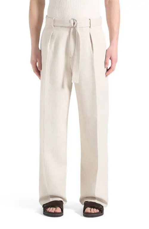 Manière De Voir Wide Leg Textured Trousers With Belt - Cream