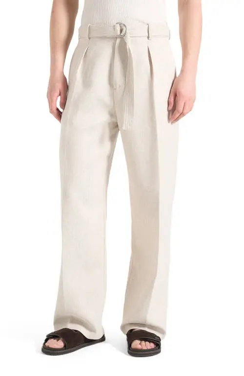 Manière De Voir Wide Leg Textured Trousers With Belt - Cream