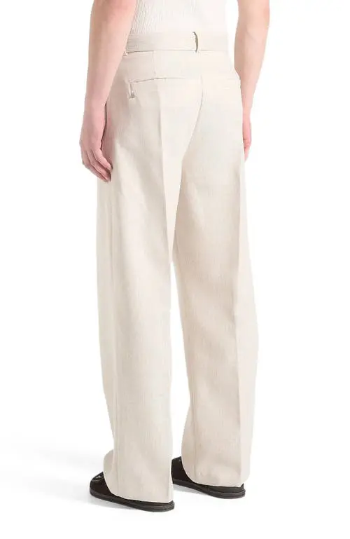 Manière De Voir Wide Leg Textured Trousers With Belt - Cream