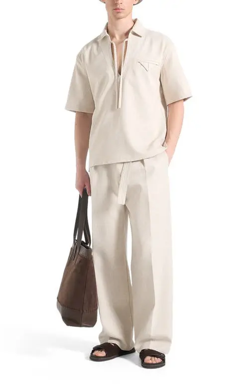 Manière De Voir Wide Leg Textured Trousers With Belt - Cream