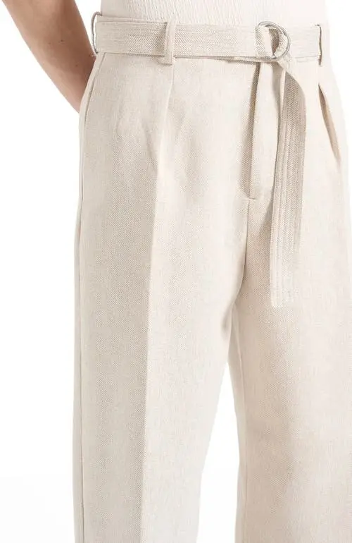 Manière De Voir Wide Leg Textured Trousers With Belt - Cream