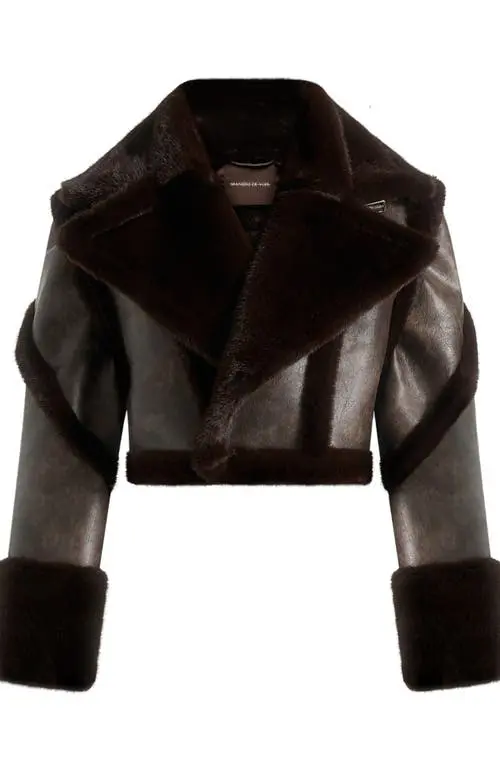 Manière De Voir Vintage Leather & Plush Gilet Jacket