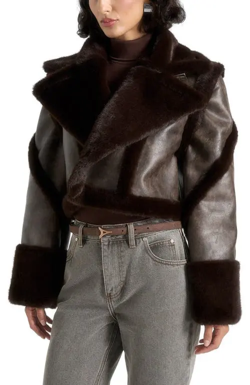 Manière De Voir Vintage Leather & Plush Gilet Jacket