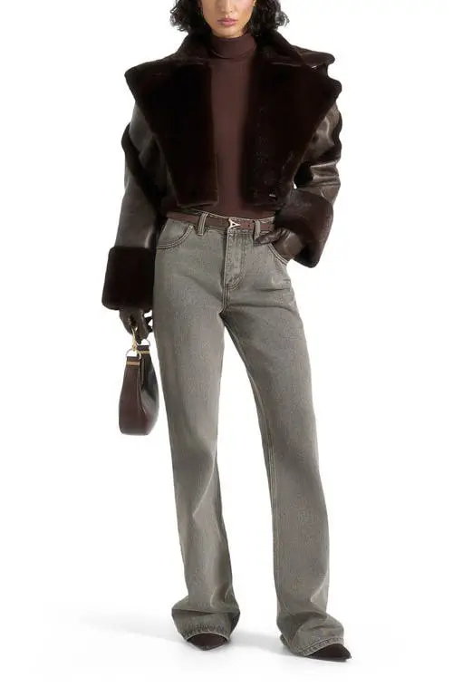 Manière De Voir Vintage Leather & Plush Gilet Jacket