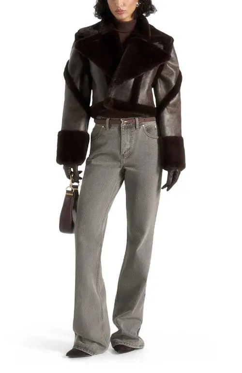 Manière De Voir Vintage Leather & Plush Gilet Jacket
