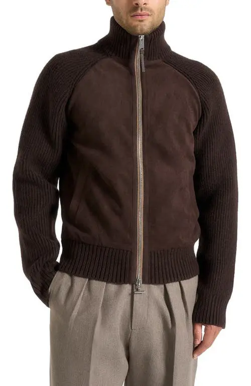 Manière De Voir Rami Suede & Knit Jacket - Brown