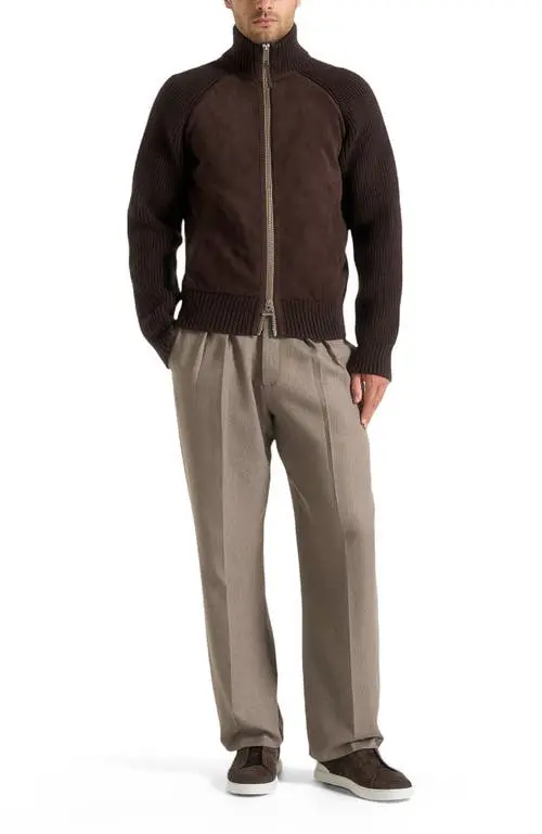 Manière De Voir Rami Suede & Knit Jacket - Brown