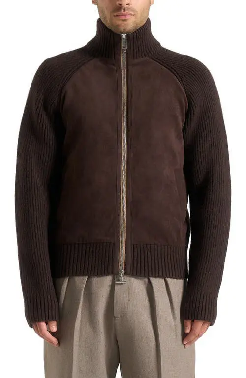 Manière De Voir Rami Suede & Knit Jacket - Brown