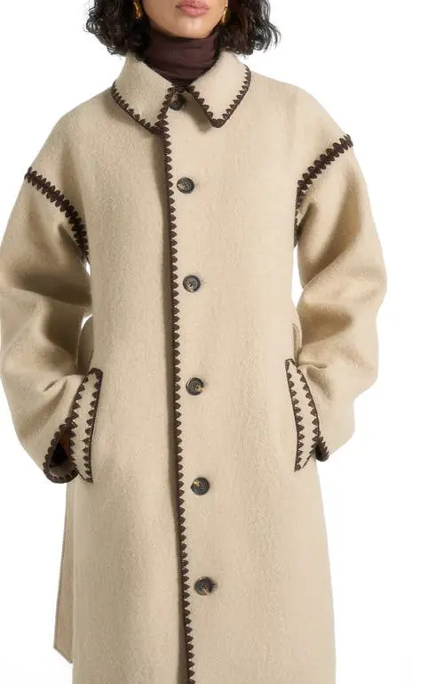 Manière De Voir Elora Wool Blanket Stitch Belted Longline Coat - Taupe