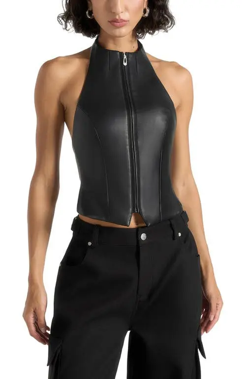 Manière De Voir Claudette Vegan Leather Halterneck Top