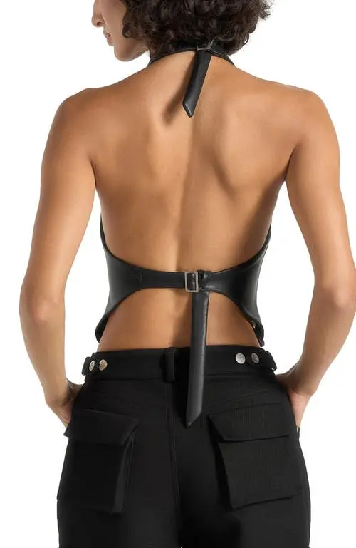 Manière De Voir Claudette Vegan Leather Halterneck Top