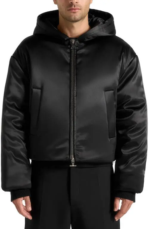Manière De Voir Satin Cropped Hooded Jacket