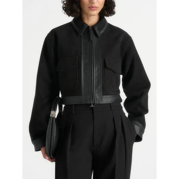 Manière De Voir Suede And Pebbled Leather Jacket - Black
