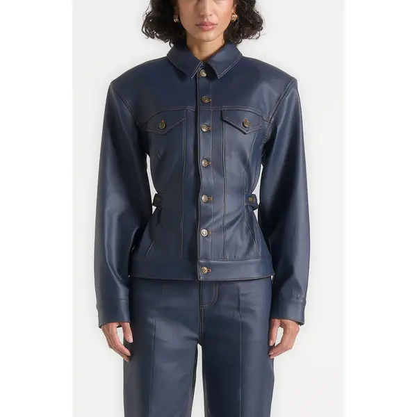 Manière De Voir Cinch Waist Jacket With Wax Effect - Indigo