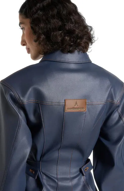 Manière De Voir Cinch Waist Jacket With Wax Effect - Indigo