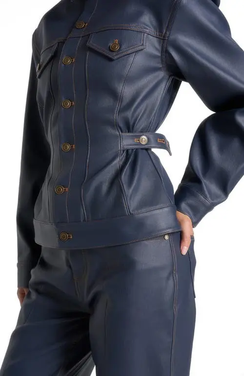 Manière De Voir Cinch Waist Jacket With Wax Effect - Indigo