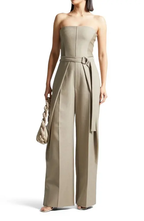 Manière De Voir Sabine Tailored Pleat Jumpsuit With Belt - Beige