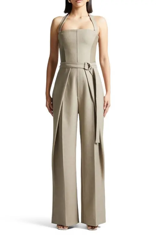 Manière De Voir Sabine Tailored Pleat Jumpsuit With Belt - Beige