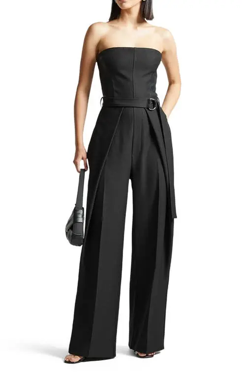 Manière De Voir Sabine Tailored Pleat Jumpsuit With Belt - Black