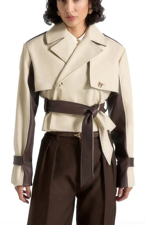 Manière De Voir Lelia Cropped Gabardine Trench Coat - Beige