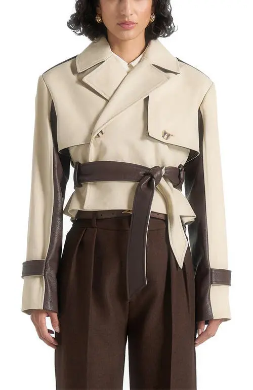Manière De Voir Lelia Cropped Gabardine Trench Coat - Beige