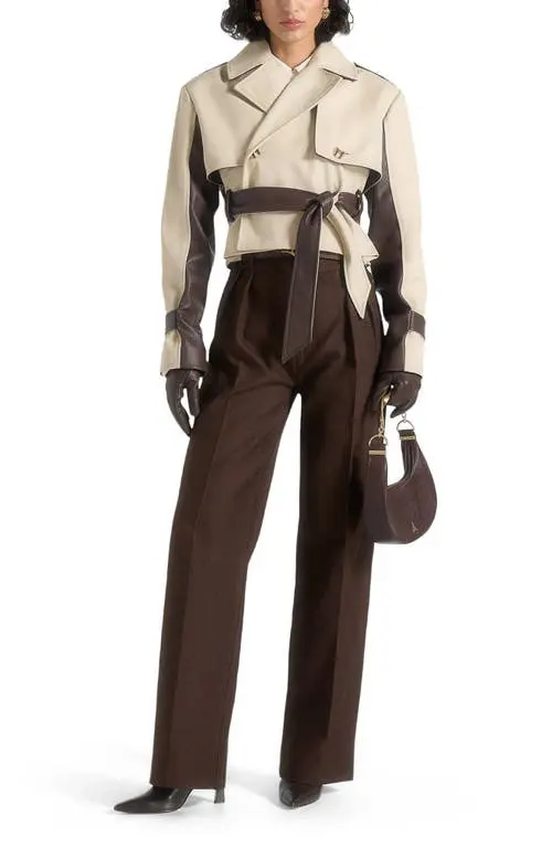 Manière De Voir Lelia Cropped Gabardine Trench Coat - Beige