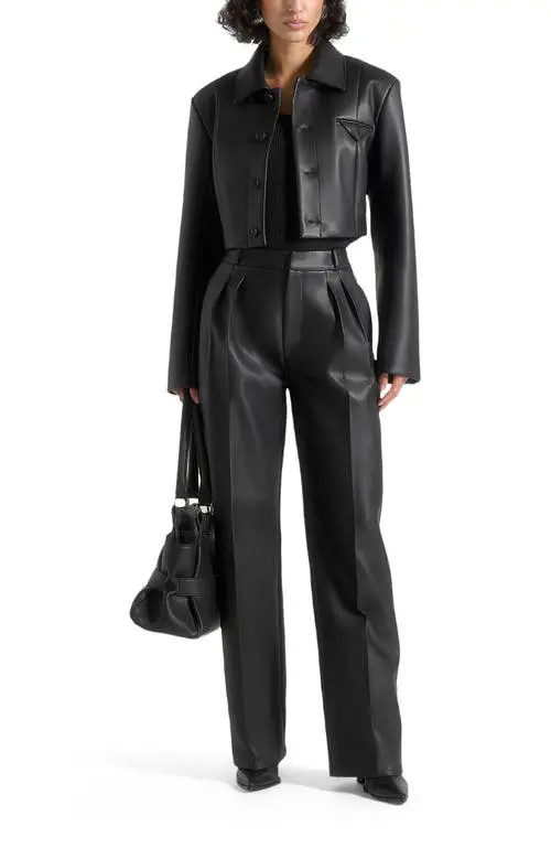 Manière De Voir Leather Pleat Front Trousers - Black
