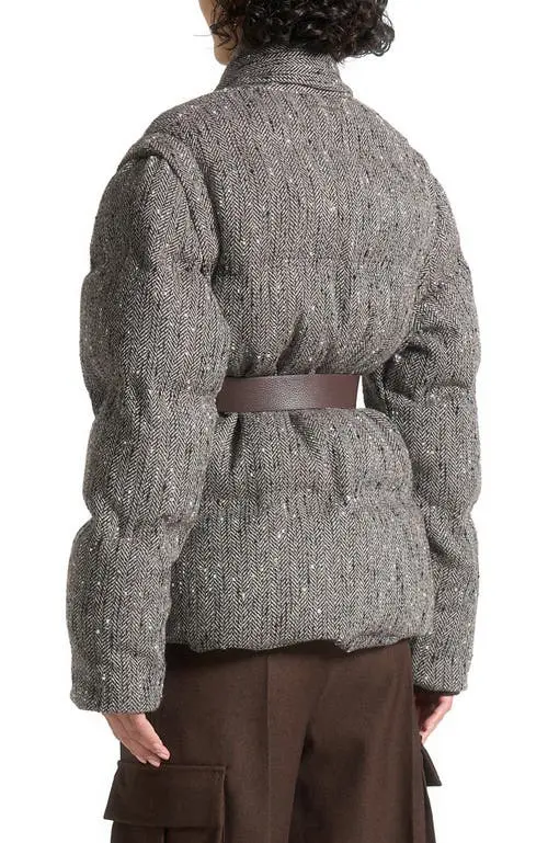 Manière De Voir Inez Herringbone Wool Wrap Puffer Jacket