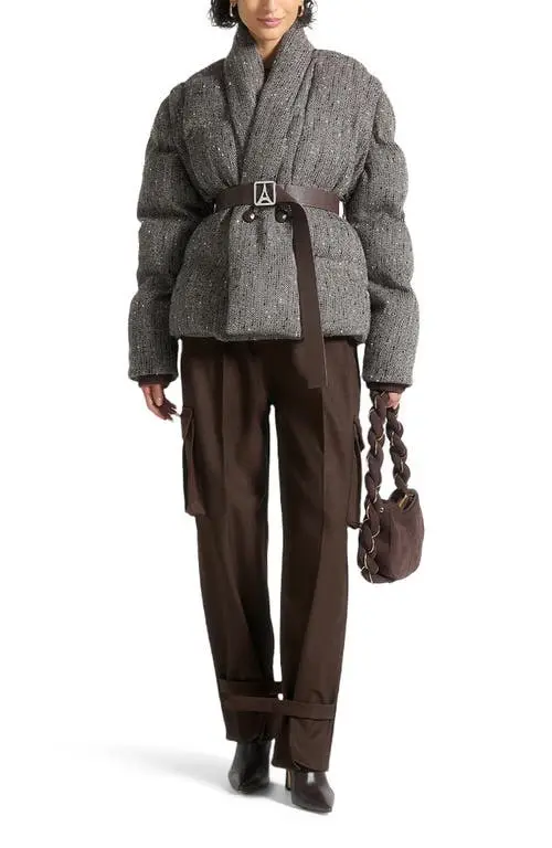 Manière De Voir Inez Herringbone Wool Wrap Puffer Jacket