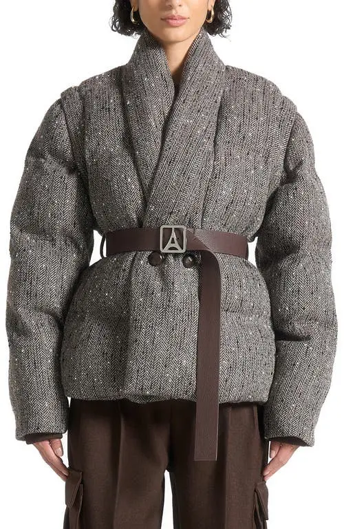 Manière De Voir Inez Herringbone Wool Wrap Puffer Jacket