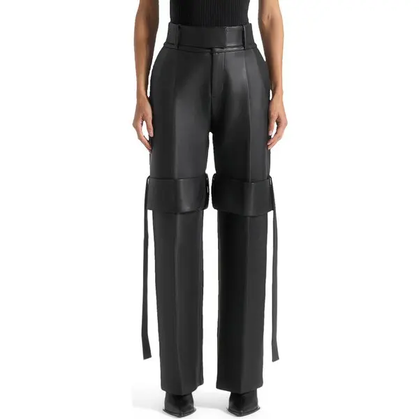 Manière De Voir Leather Belted Strap Detail Trousers