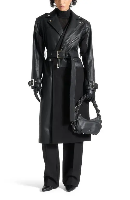 Manière De Voir Ayleen Vegan Leather Biker Trench Coat - Black