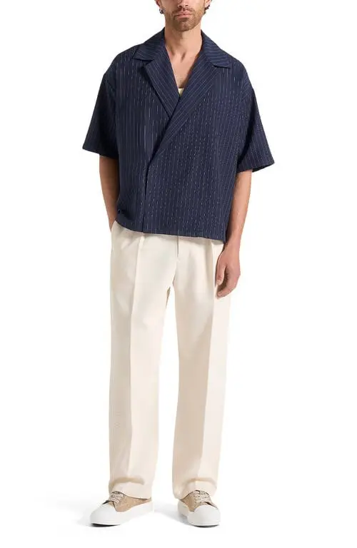 Manière De Voir Abel Boxy Pinstripe Double Breasted Shirt - Navy
